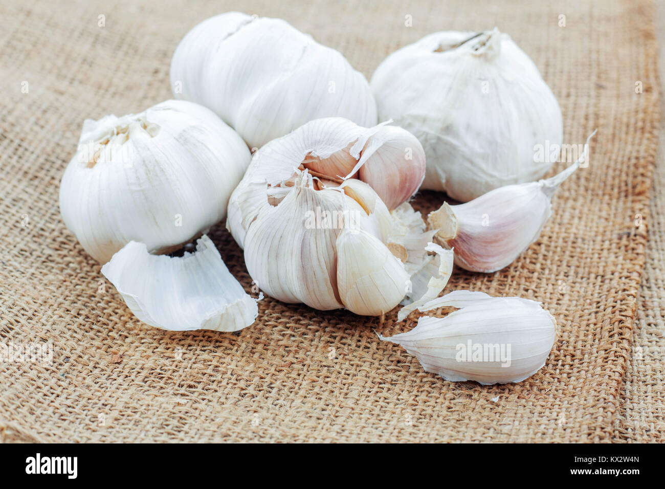 Dry garlic on the old sack Stock Photo - Alamy