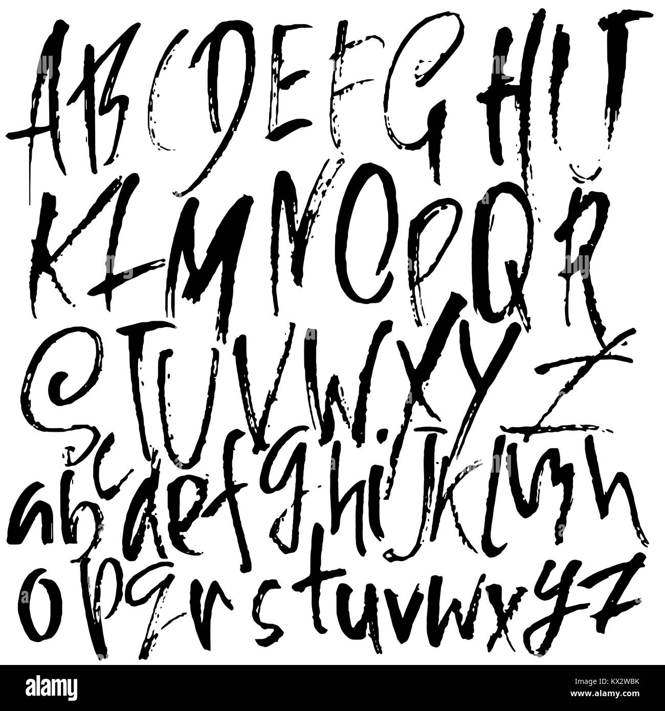 Handdrawn dry brush font. Modern brush lettering. Grunge style alphabet ...