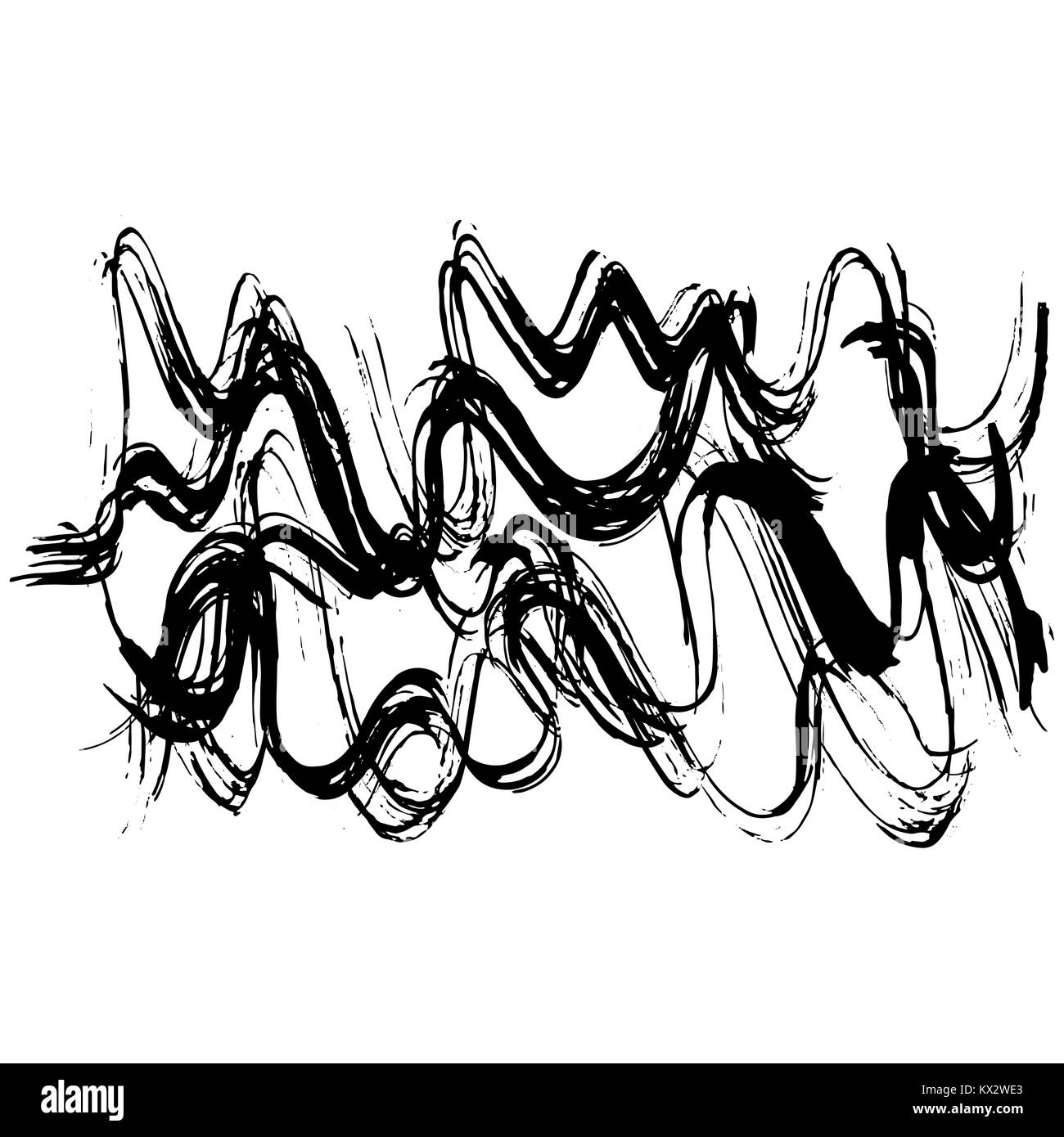 Grunge ink brush strokes. Freehand wave black brushes set. Handdrawn ...