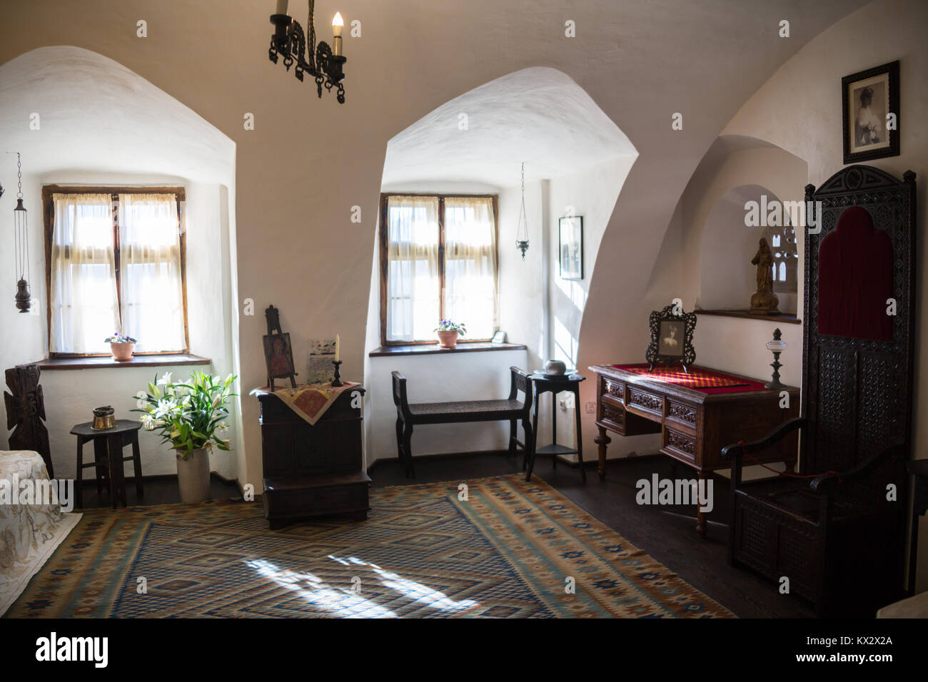 Bran, Romania - November 19, 2016: Interior of Dracula castle. It is ...