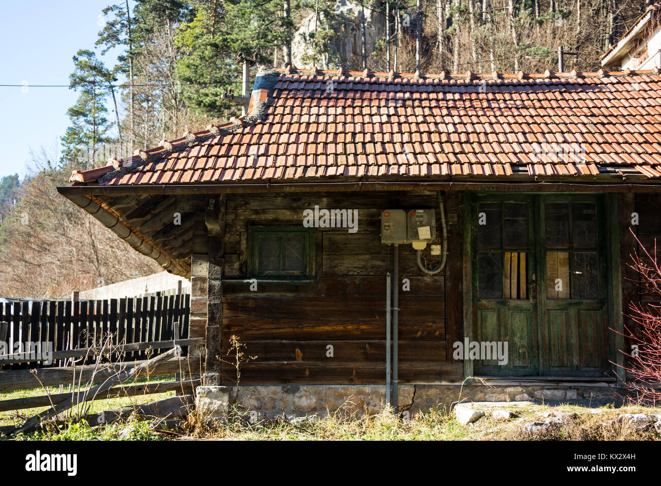 Old wooden house in village Stock Photo - Alamy