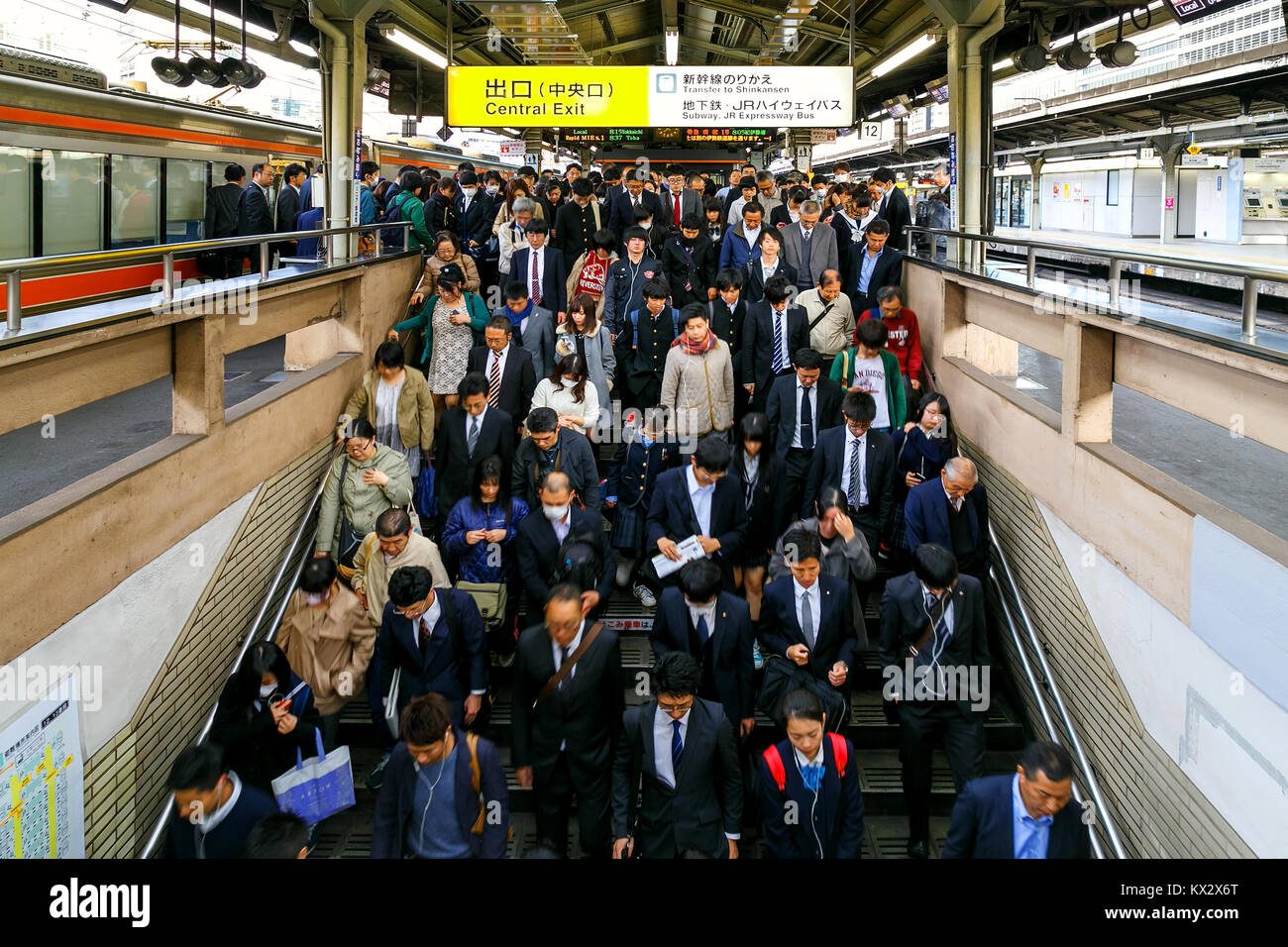 NAGOYA, JAPAN - NOVEMBER 19, 2015: Train Commuters in rush hour at ...