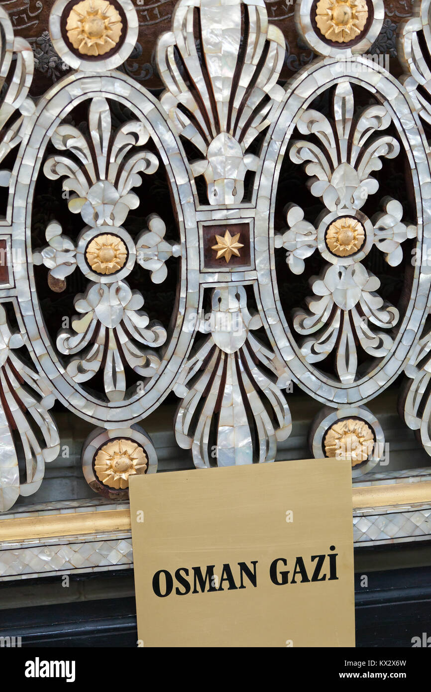 Bursa - Osman Gazi Tomb - Brass balustrade. Mother of pearl detail ...