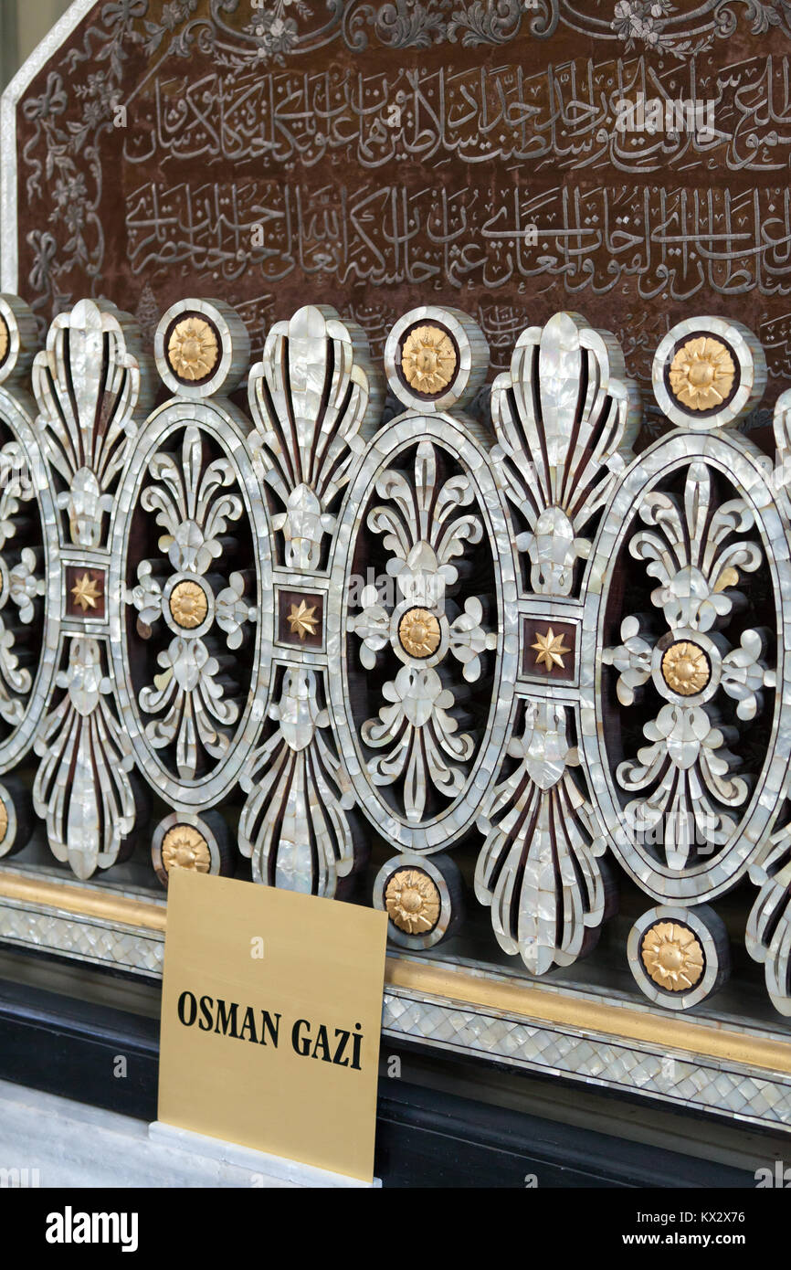 Bursa - Osman Gazi Tomb - Brass balustrade. Mother of pearl detail ...