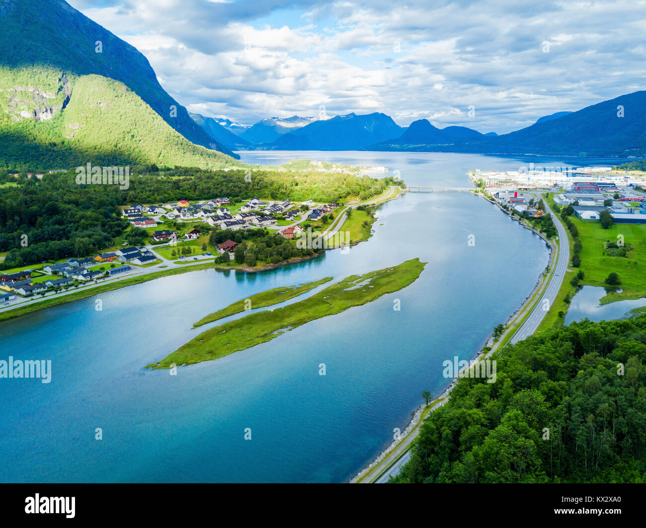 Andalsnes aerial panoramic view, Andalsnes is a town in Rauma ...