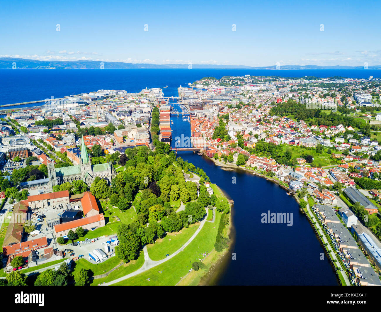Trondheim city aerial panoramic view. Trondheim is the third most ...