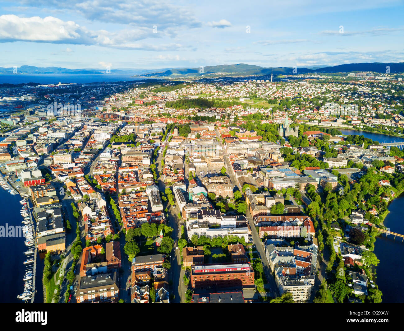 Trondheim city aerial panoramic view. Trondheim is the third most ...