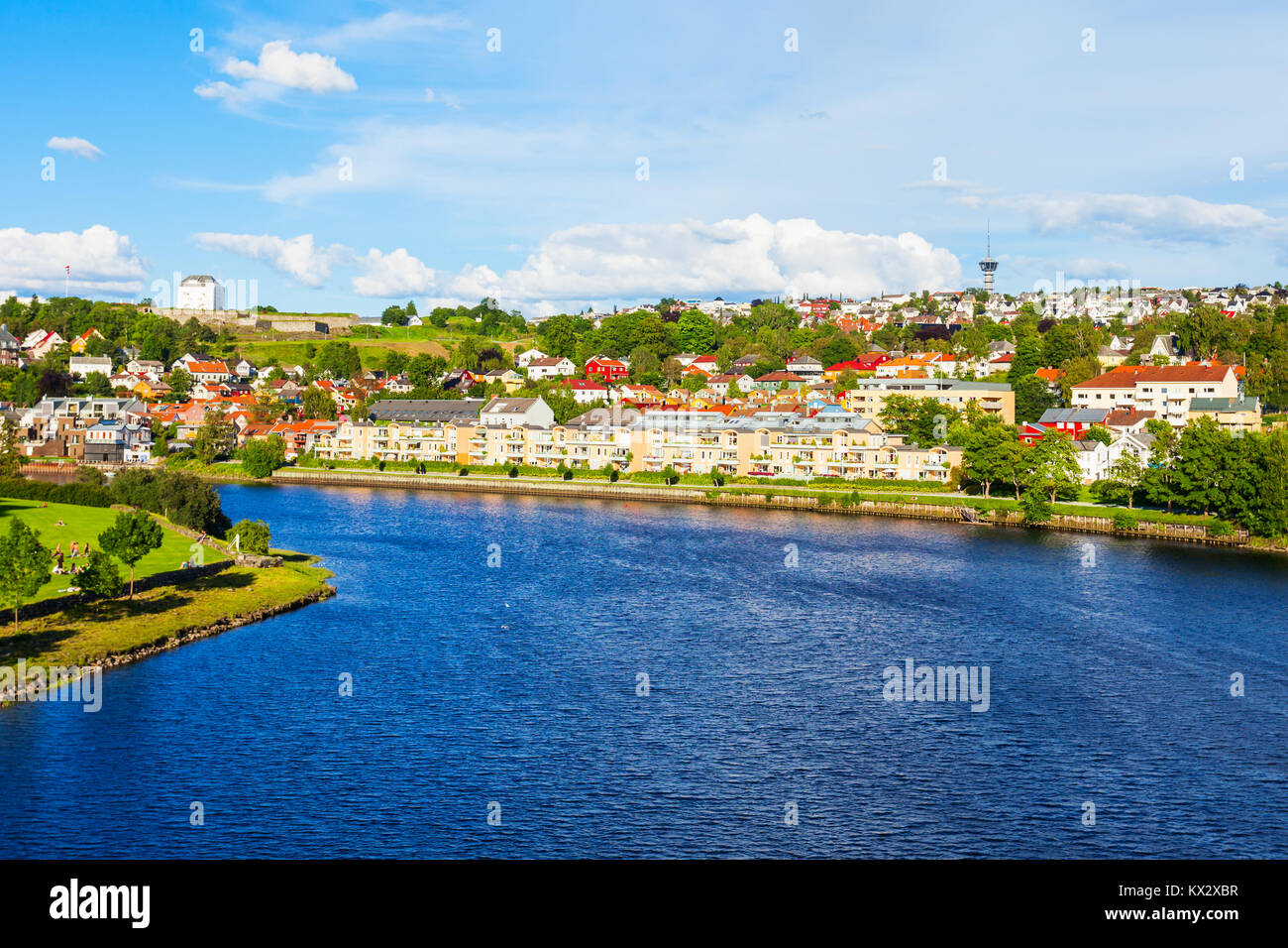 Trondheim city aerial panoramic view. Trondheim is the third most ...