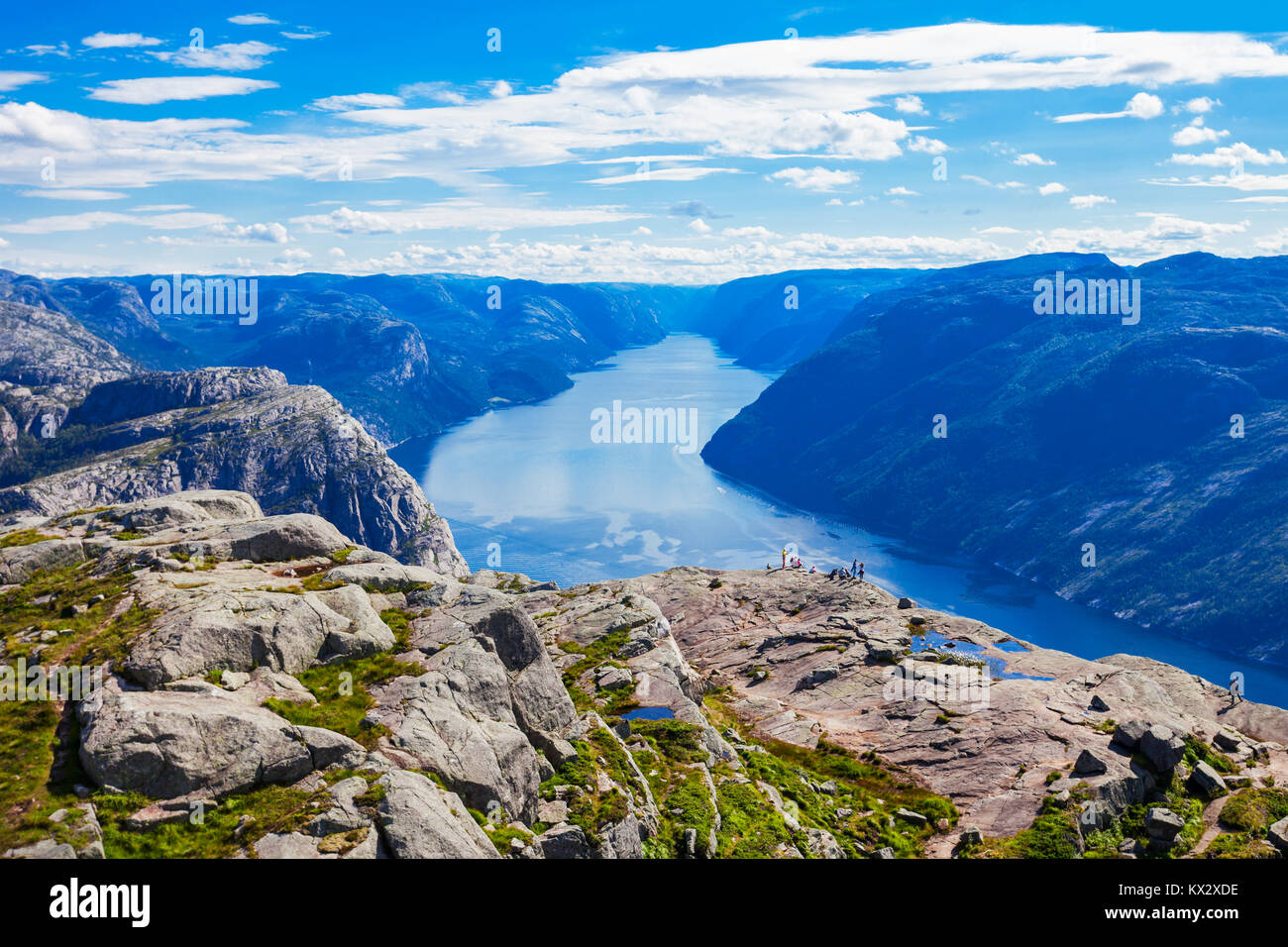 Lysefjord aerial panoramic view from the top of the Preikestolen cliff ...