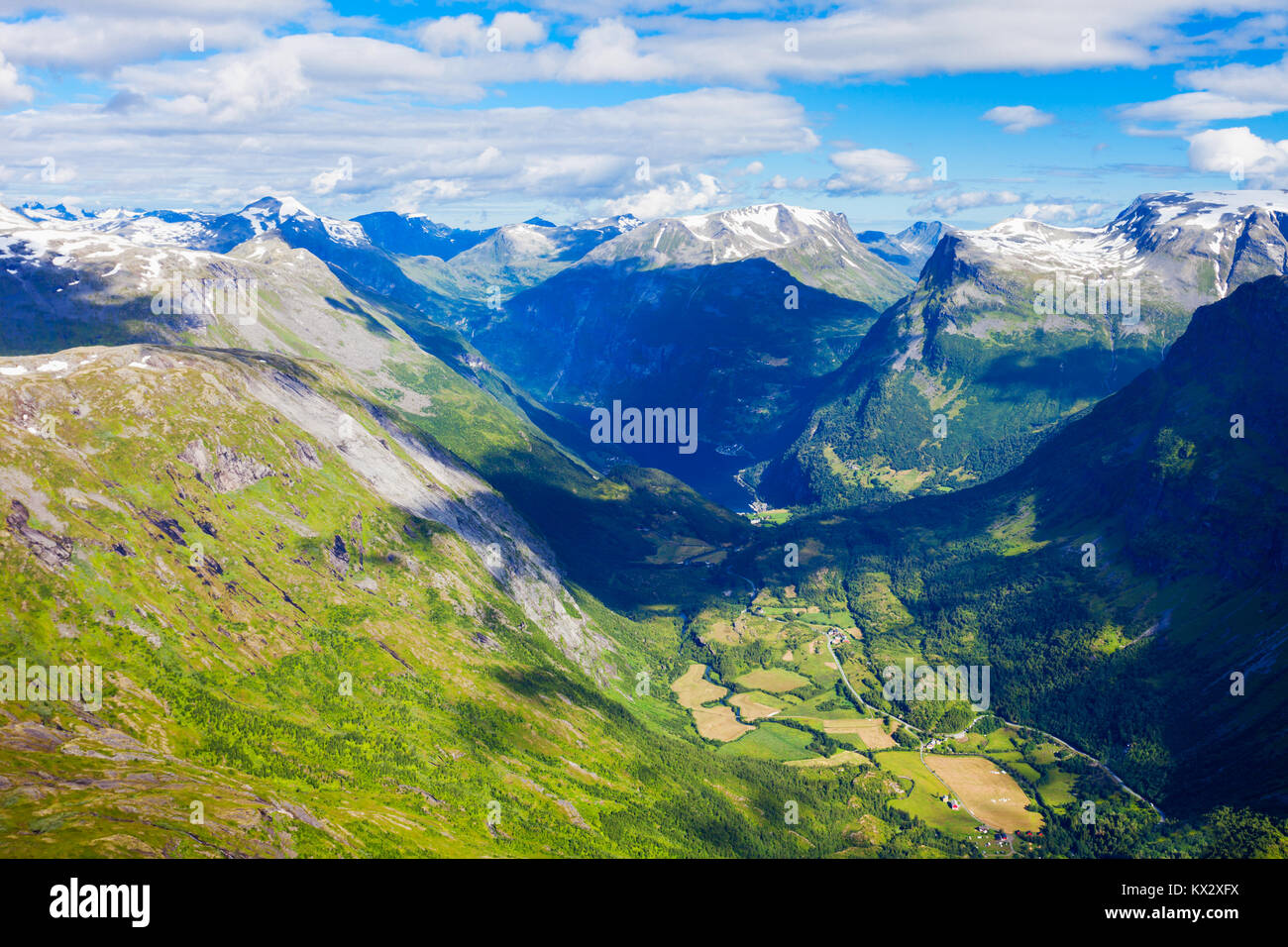 Geirangerfjord mountains aerial view from Dalsnibba viewpoint, located ...