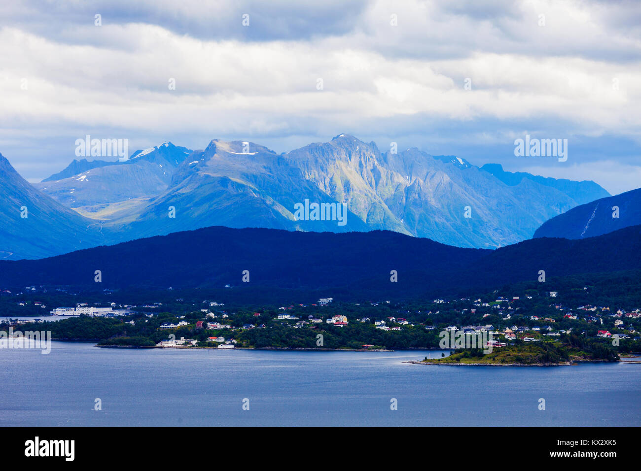 Alesund mountains aerial panoramic view from Fjellstua Utsiktspunkt or ...