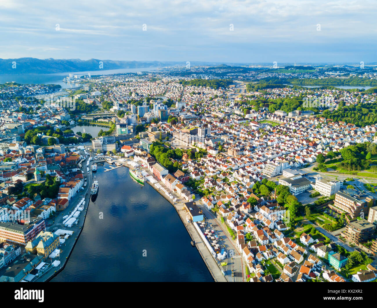 Vagen old town aerial panoramic view in Stavanger, Norway. Stavanger is ...