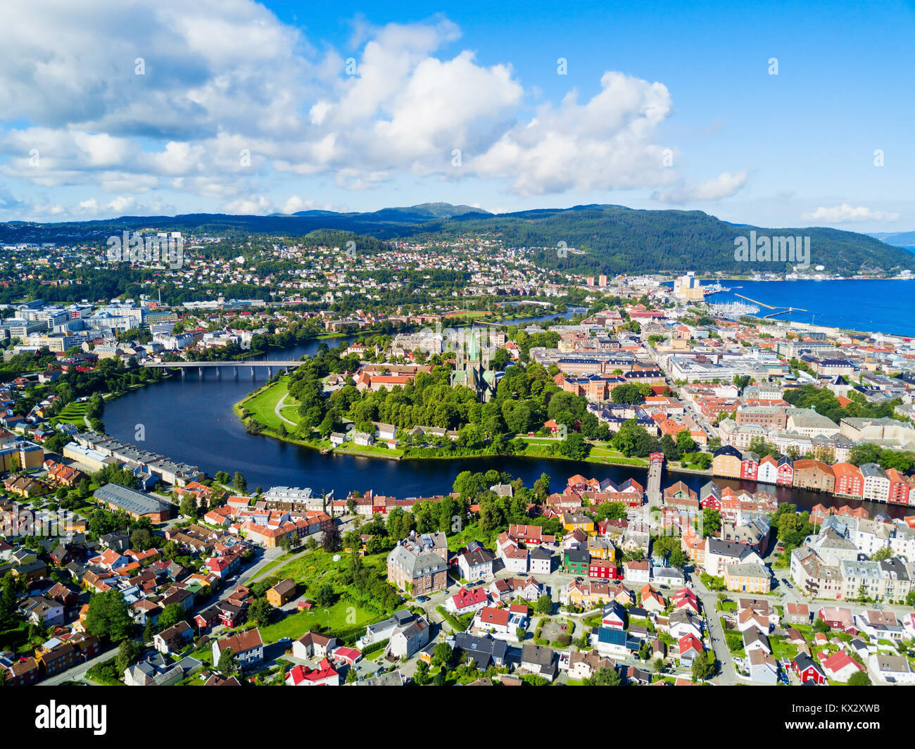 Trondheim city aerial panoramic view. Trondheim is the third most ...