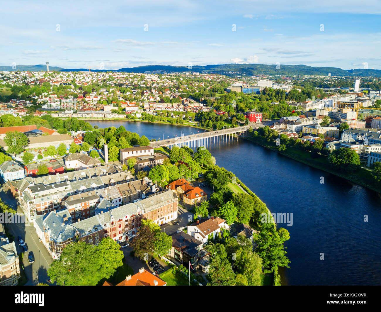 Trondheim city aerial panoramic view. Trondheim is the third most ...