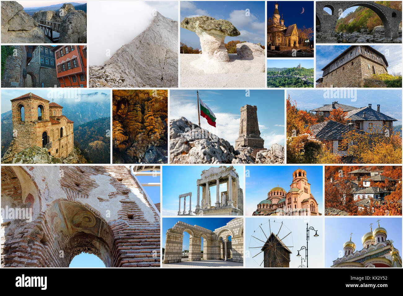 Collage of Bulgarian landmarks, iconic places and popular travel ...
