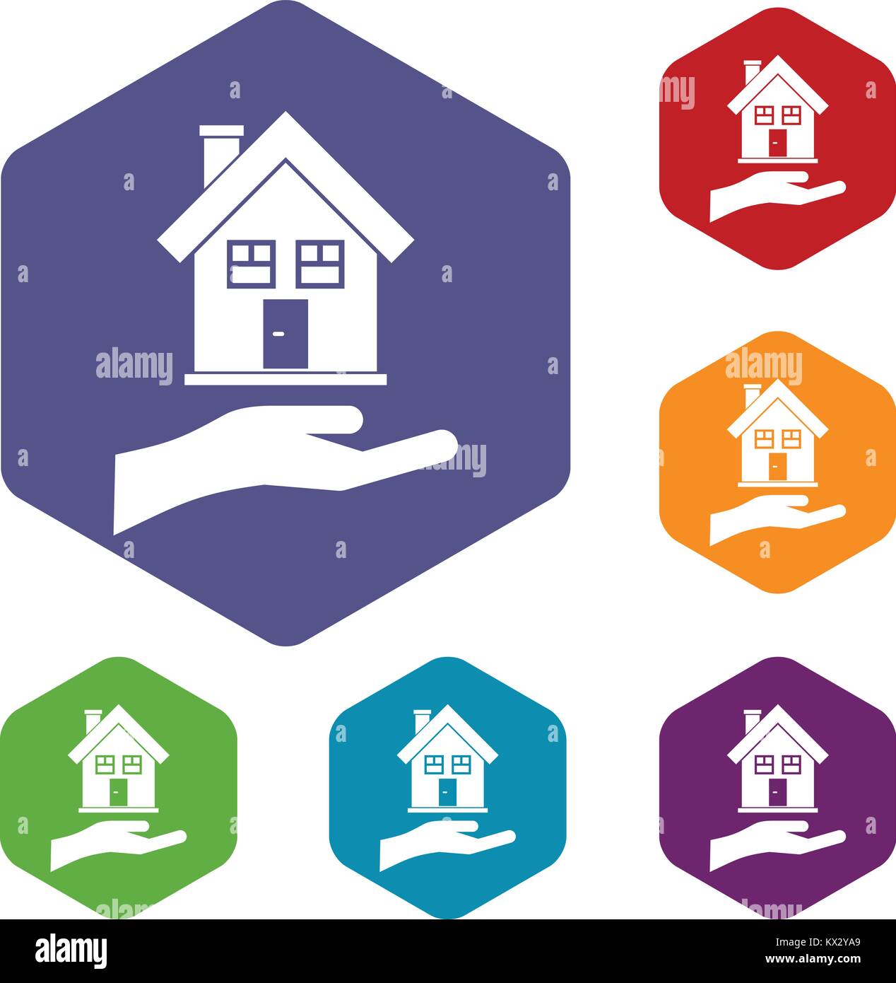 Hand holding house icons set Stock Vector Image & Art - Alamy