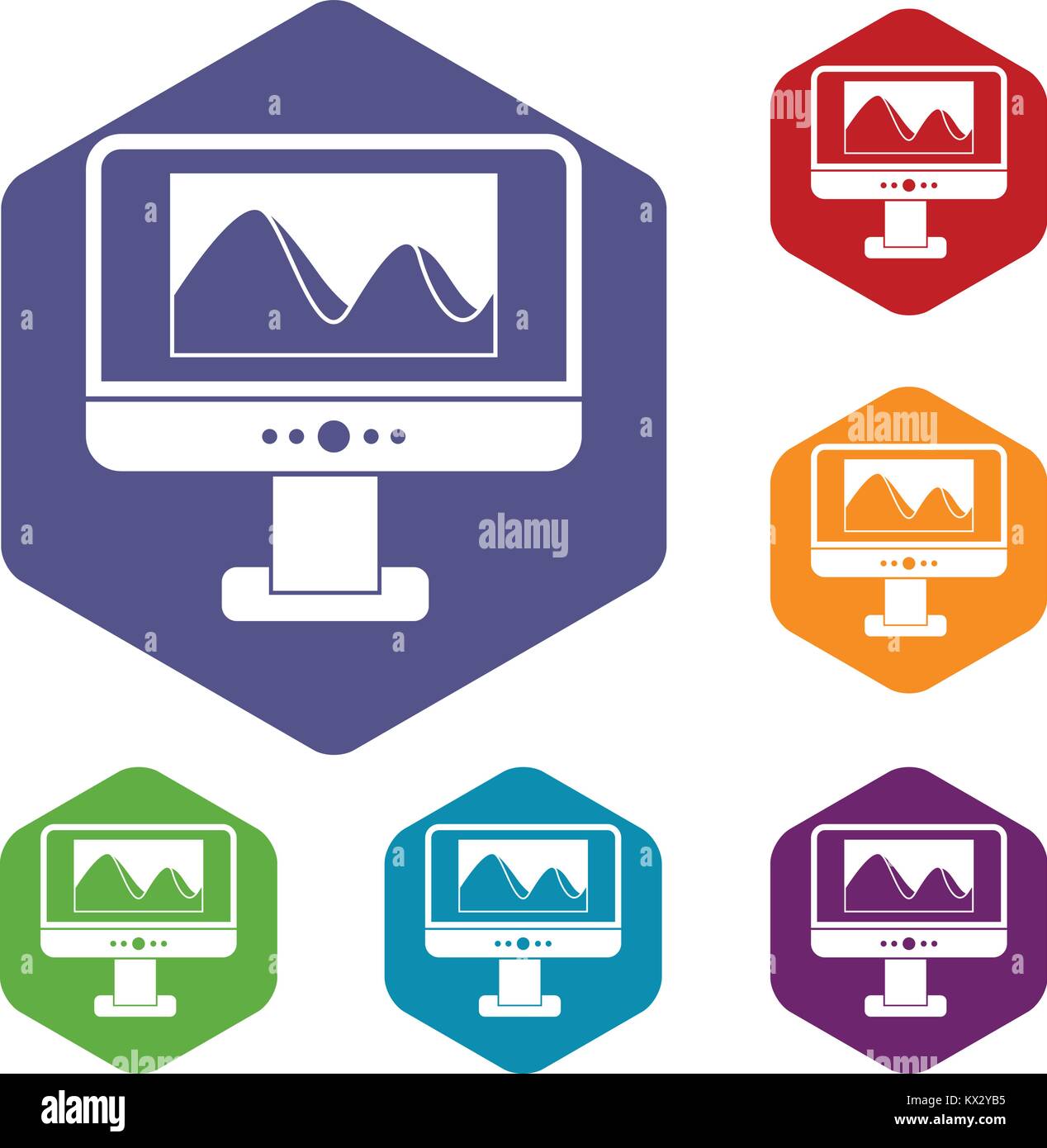 Computer monitor with photo on screen icons set Stock Vector Image ...