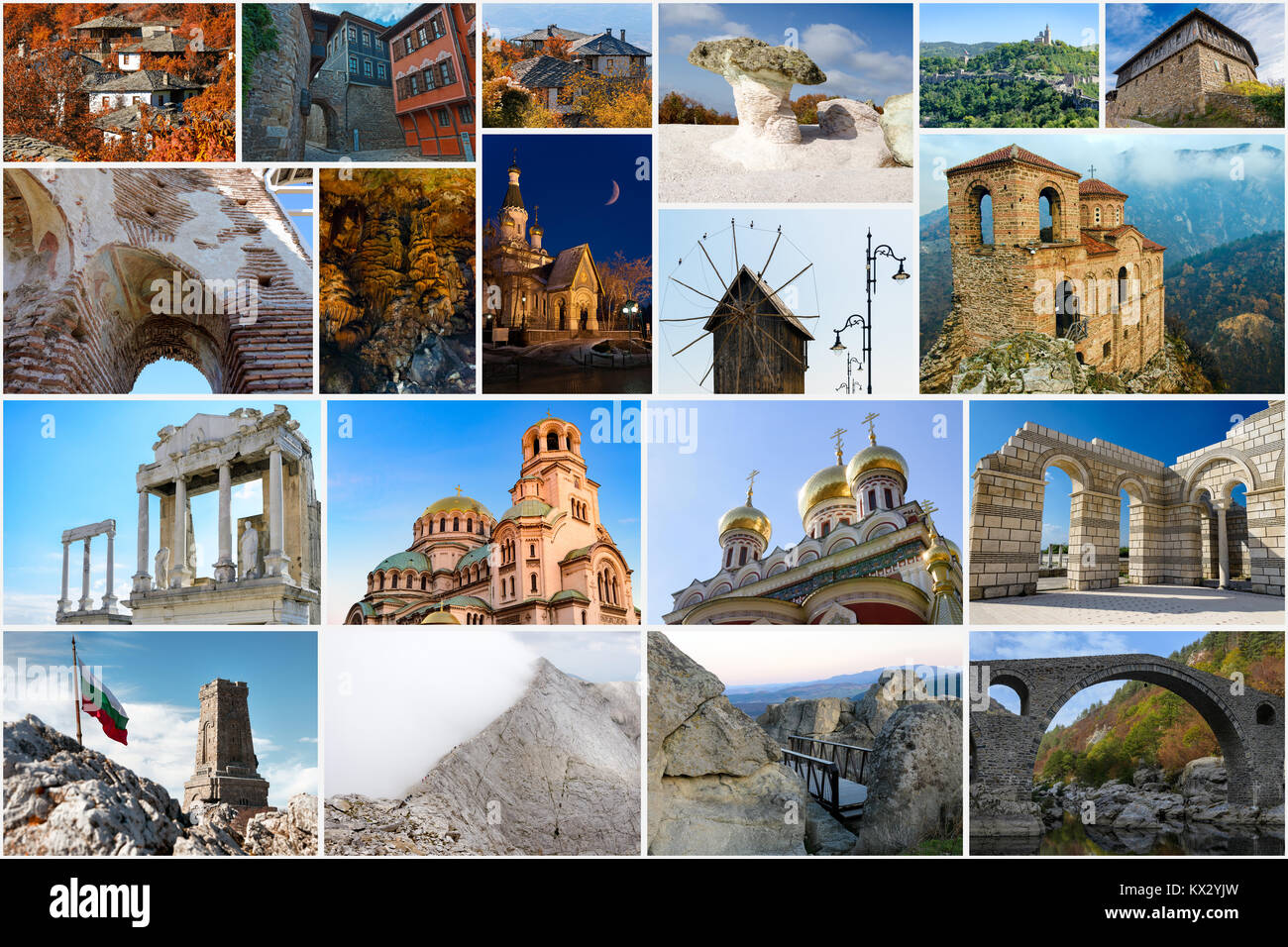 Collage of Bulgarian landmarks, iconic places and popular travel ...