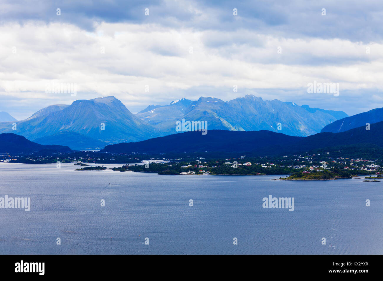 Alesund mountains aerial panoramic view from Fjellstua Utsiktspunkt or ...