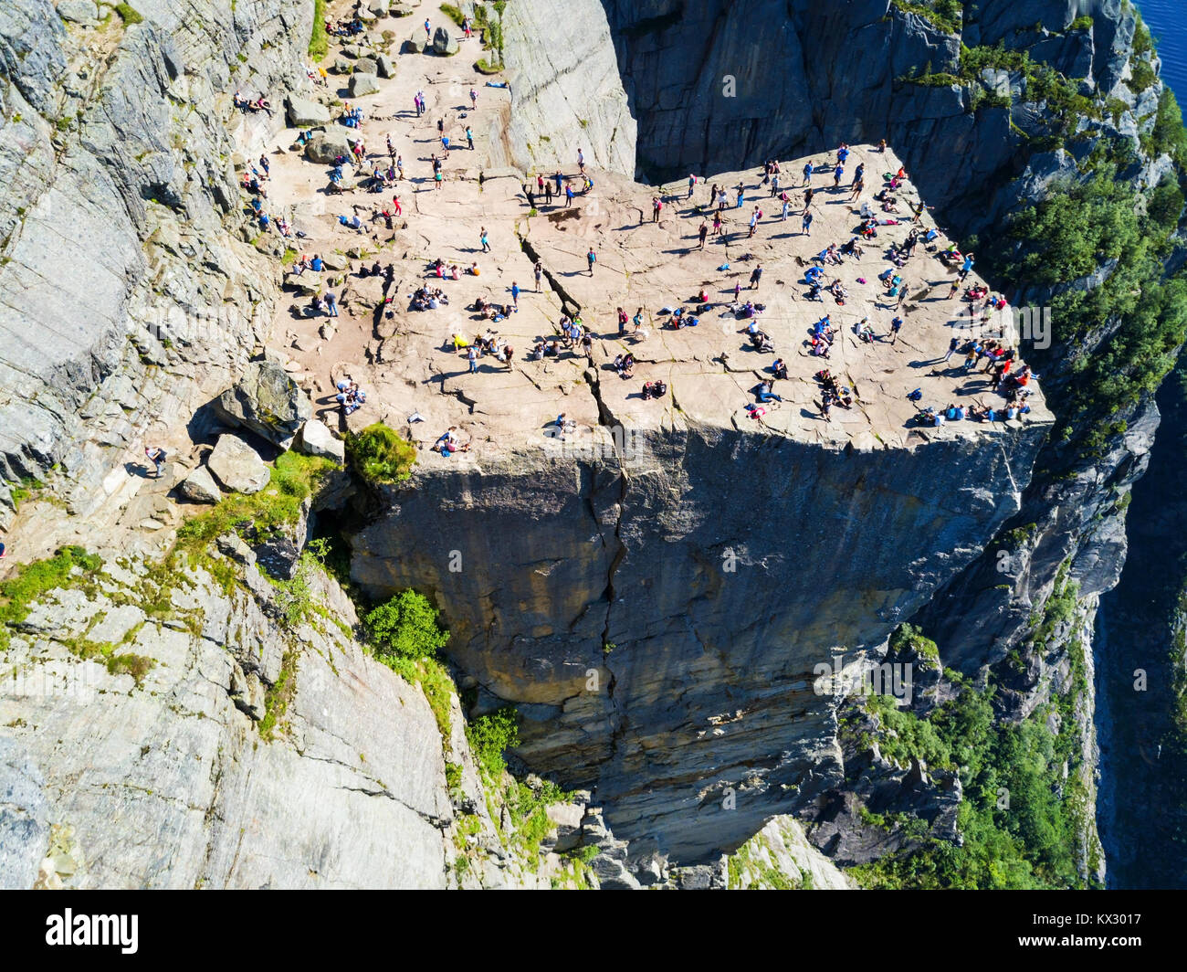 Preikestolen or Prekestolen or Pulpit Rock aerial panoramic view ...