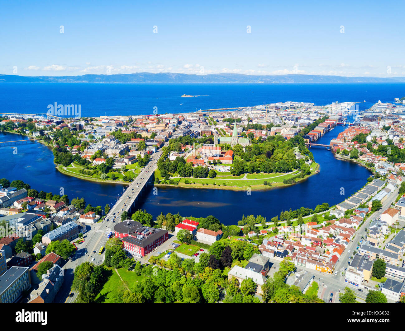 Trondheim city aerial panoramic view. Trondheim is the third most ...