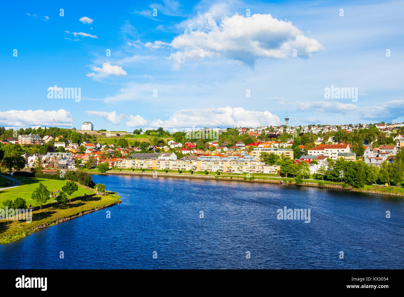 Trondheim city aerial panoramic view. Trondheim is the third most ...