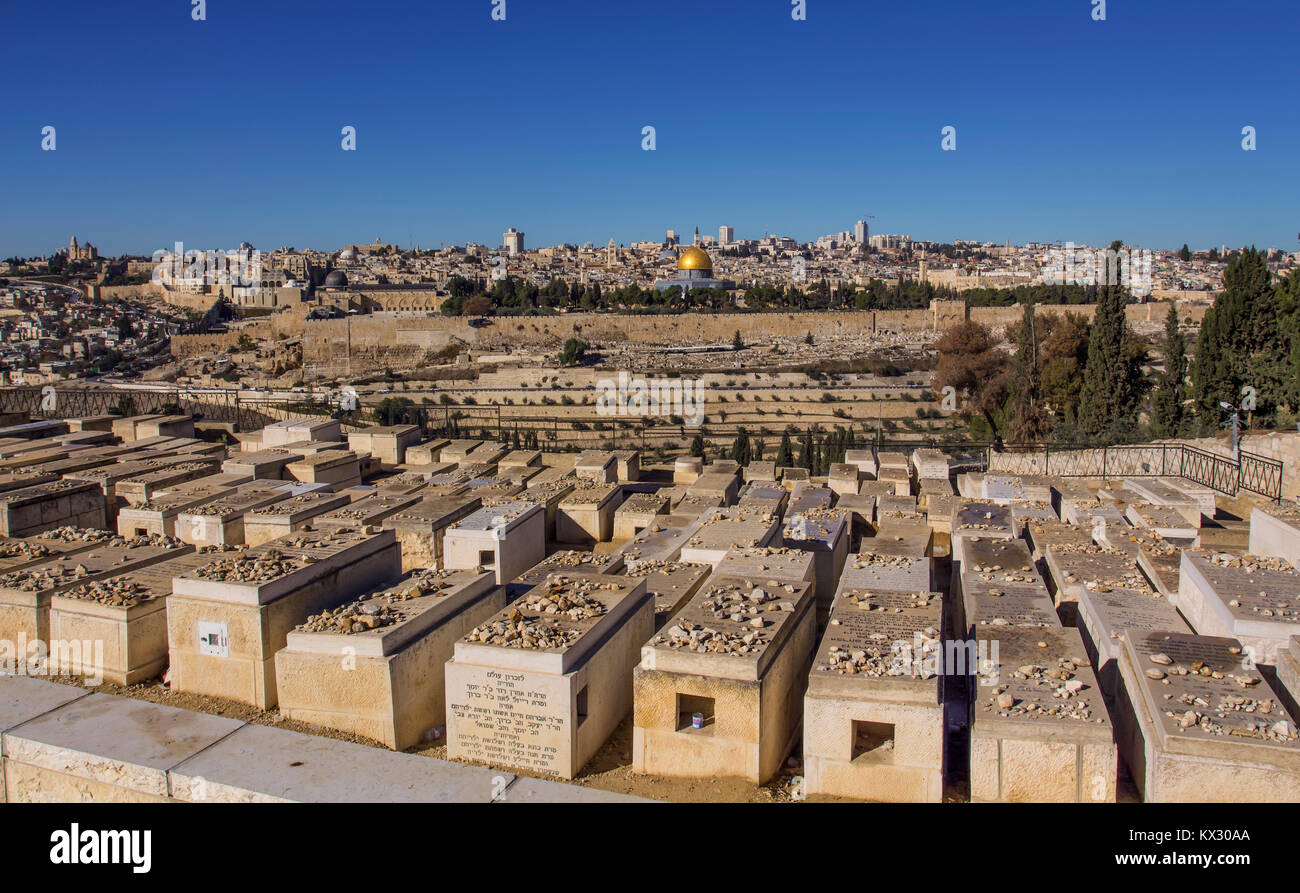 The holy city Jerusalem view from the Oelberg on Old Town and Temple ...