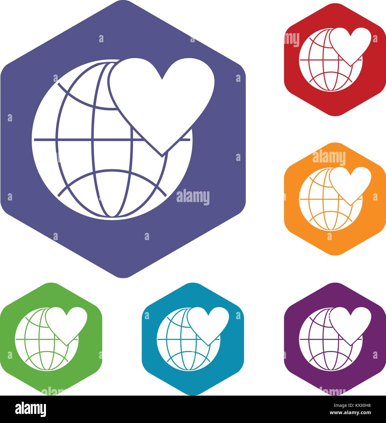 Earth world globe with heart icons set Stock Vector Image & Art - Alamy