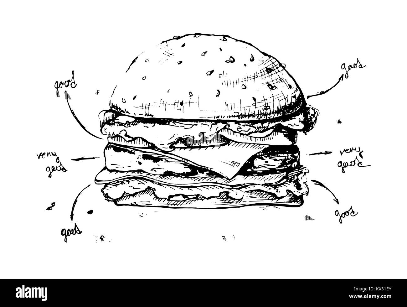 Hamburger Sketch isolated on white background. Vector illustration ...