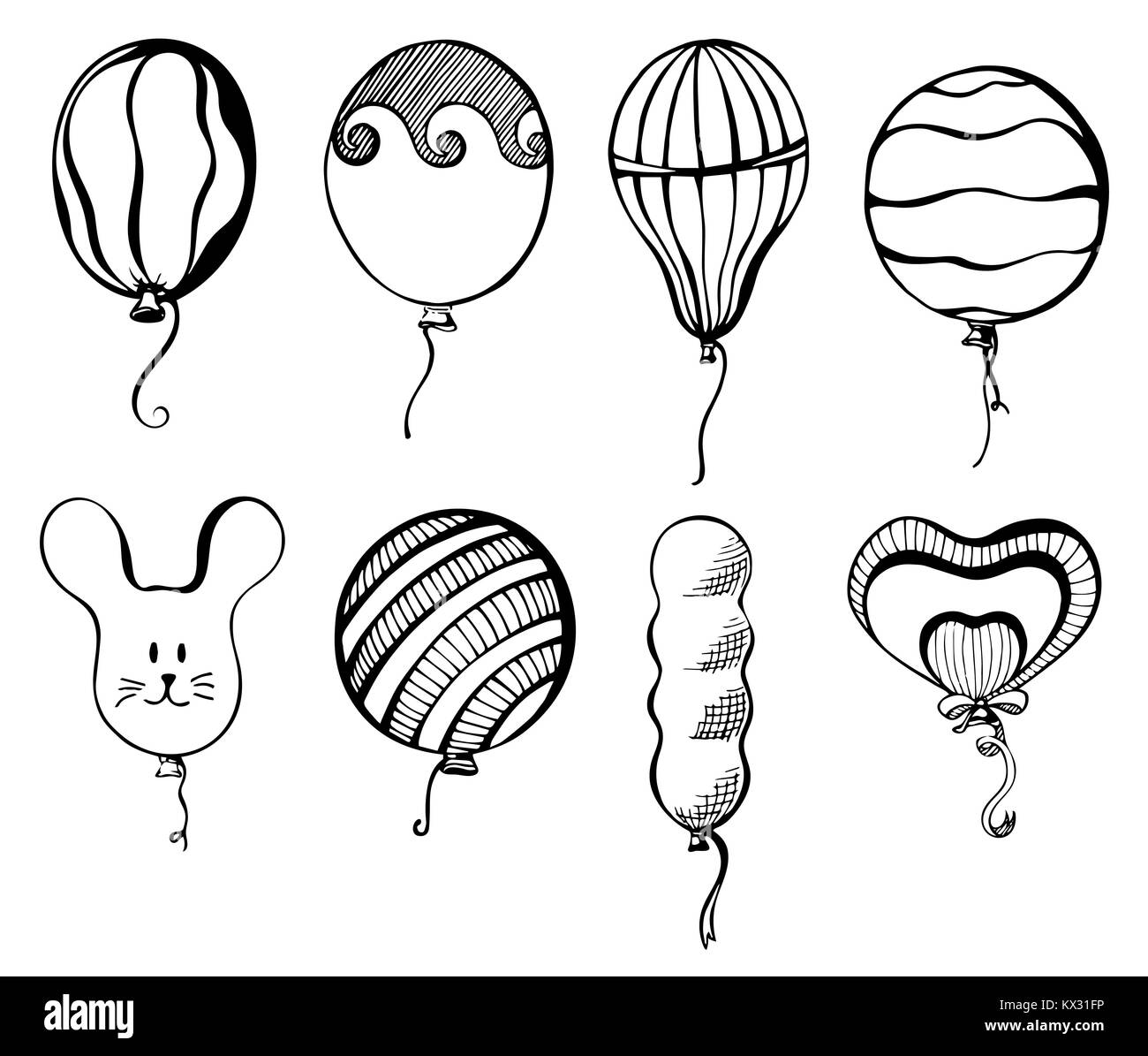 Balls of different shapes. Hand drawn, isolated on a white background ...