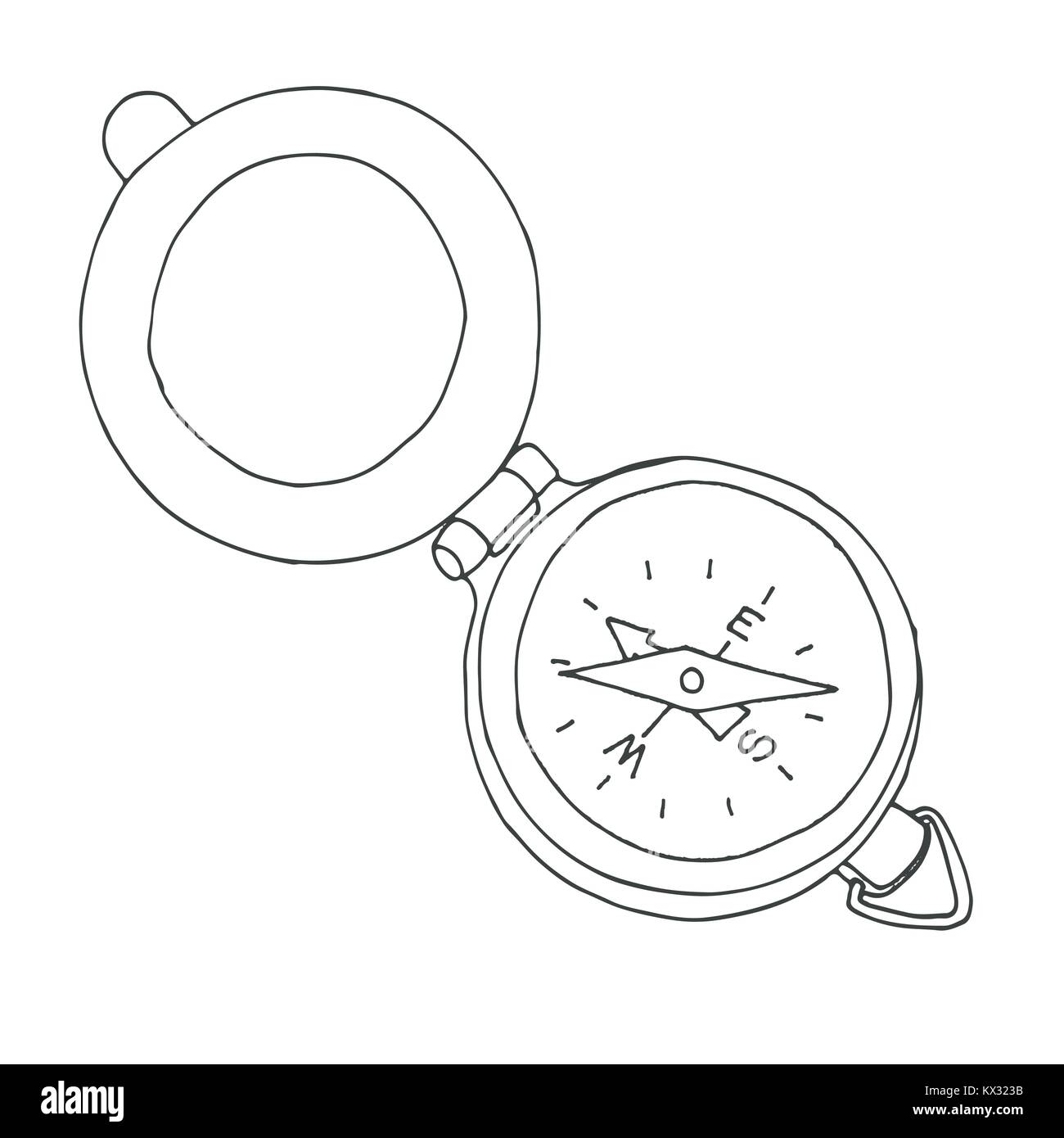 Sketch of a compass. Vector illustration. Isolated on white background ...