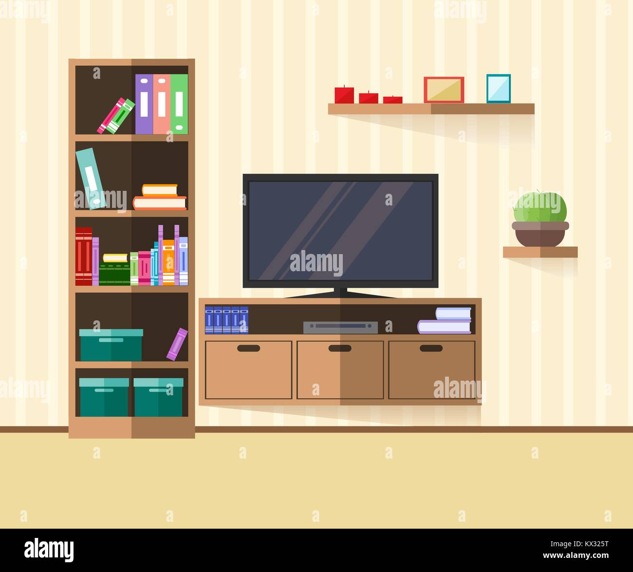 Design TV zone in a flat style. Interior living room with furniture, tv ...