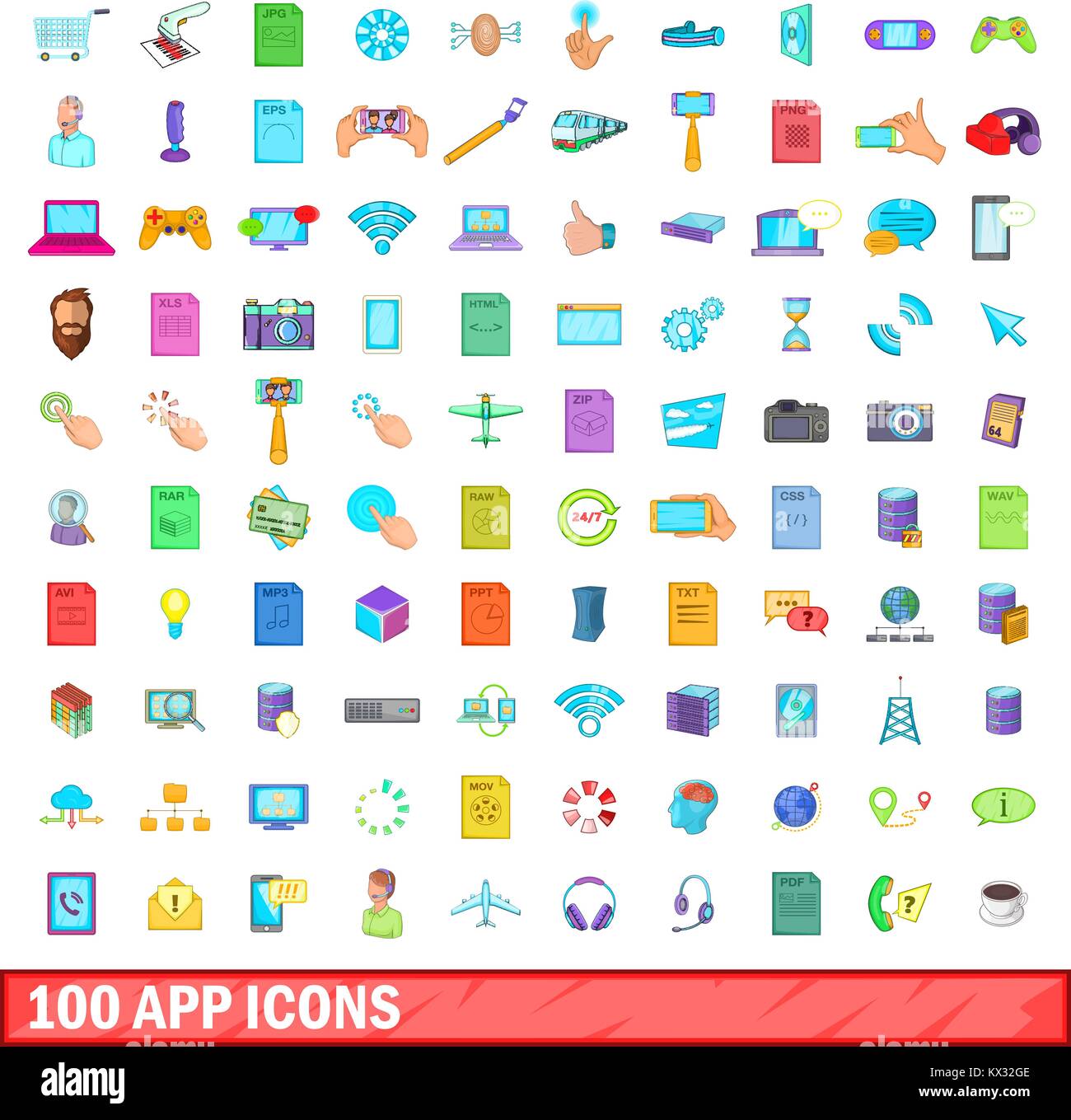 100 app icons set, cartoon style Stock Vector Image & Art - Alamy