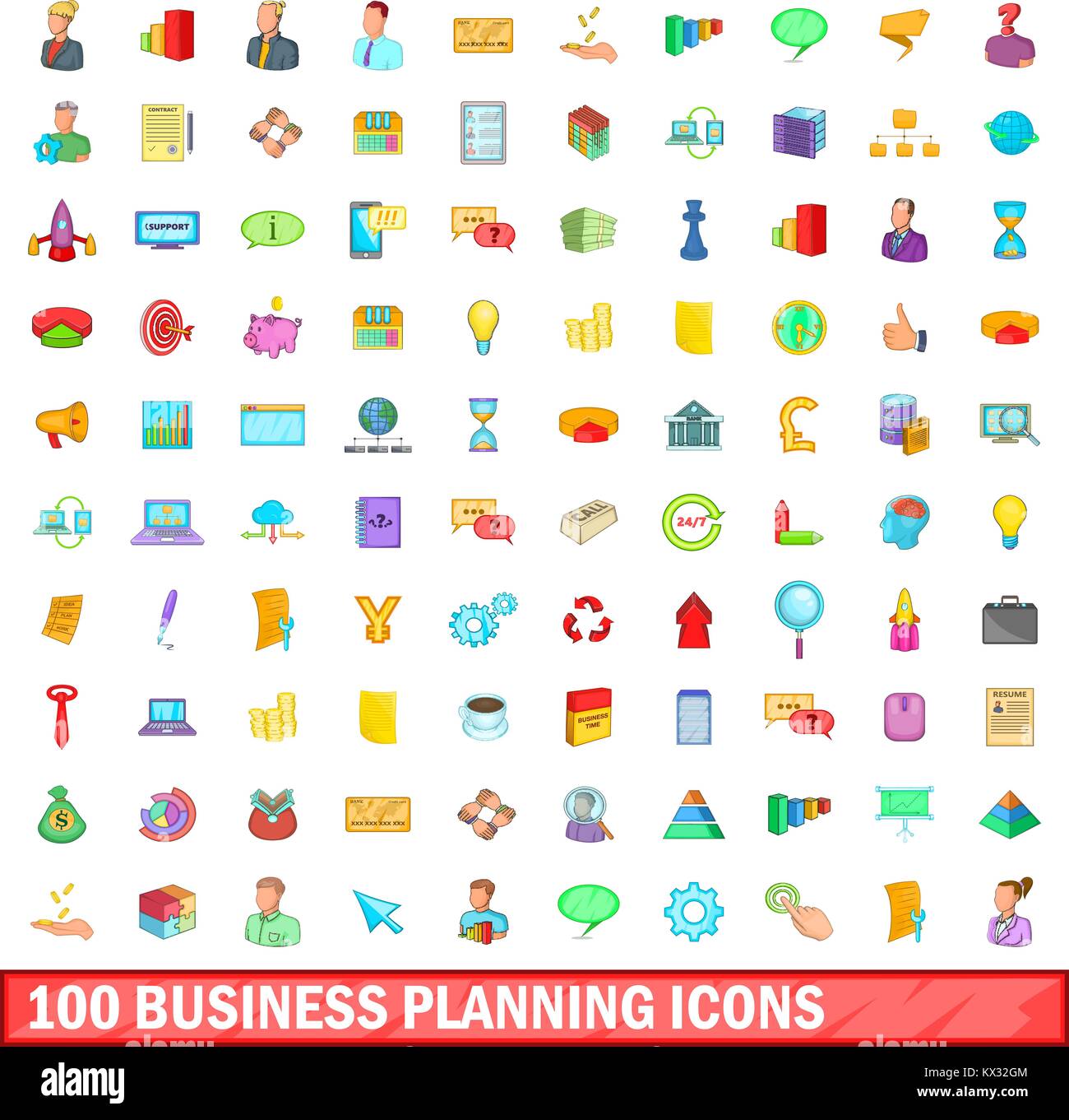 100 business planning icons set, cartoon style Stock Vector Image & Art ...