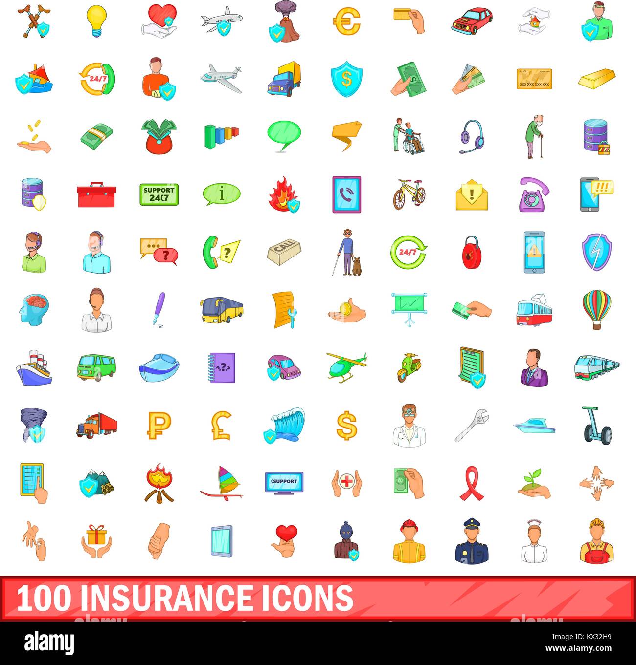 100 insurance icons set, cartoon style Stock Vector Image & Art - Alamy
