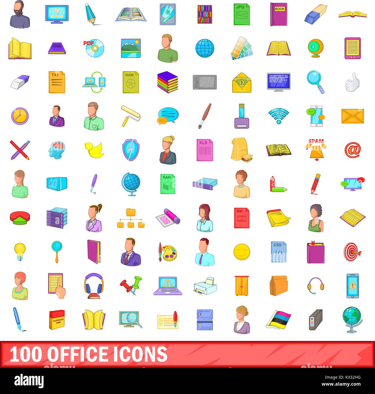 100 office icons set, cartoon style Stock Vector Image & Art - Alamy