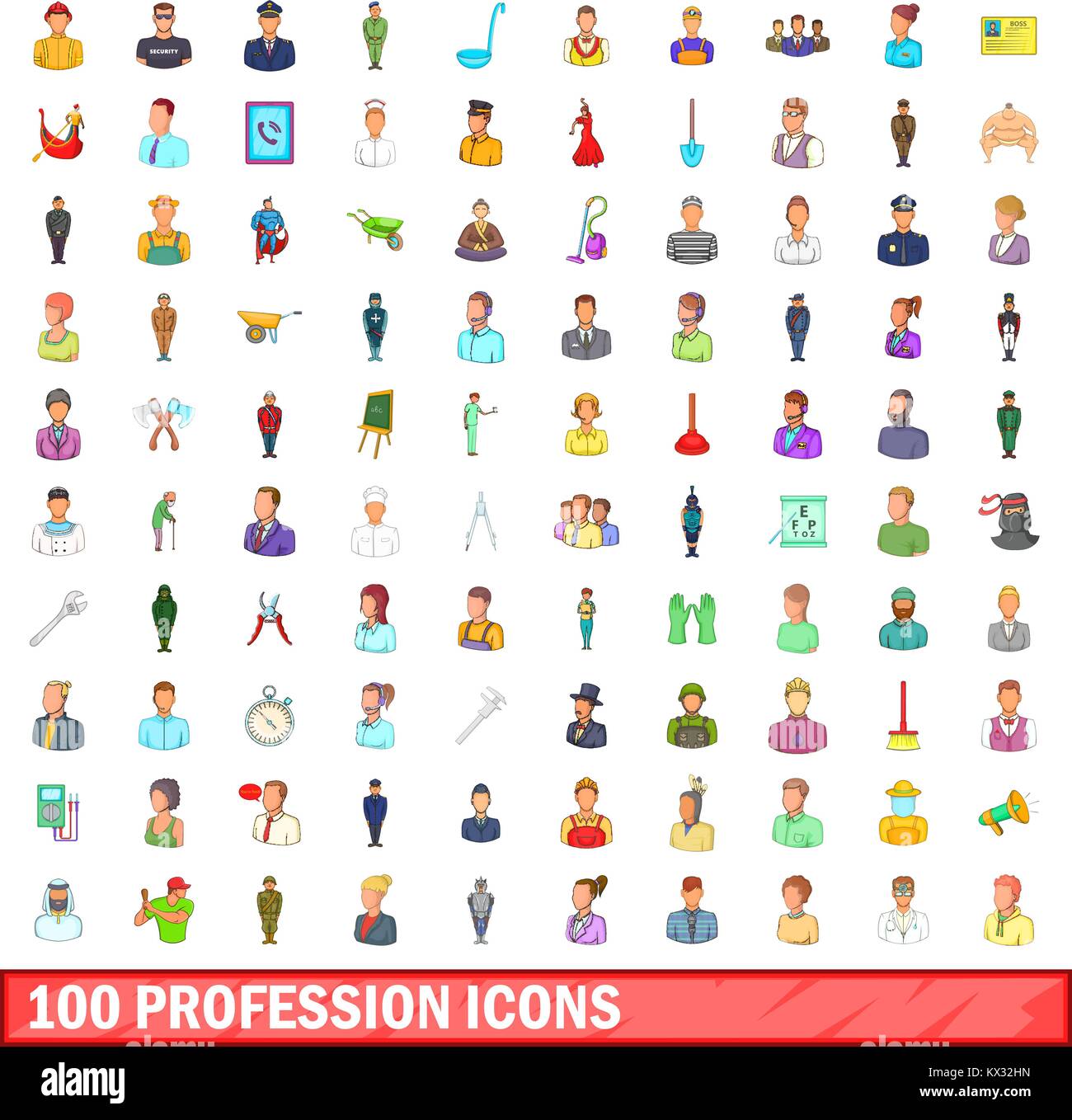 100 profession icons set, cartoon style Stock Vector Image & Art - Alamy