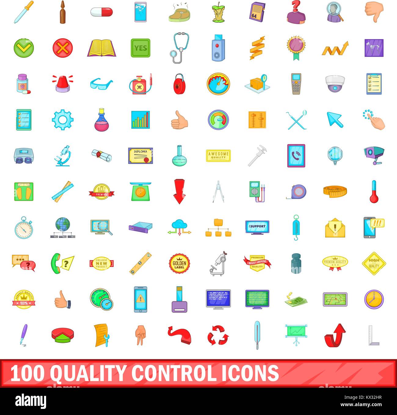 100 quality control icons set, cartoon style Stock Vector Image & Art ...