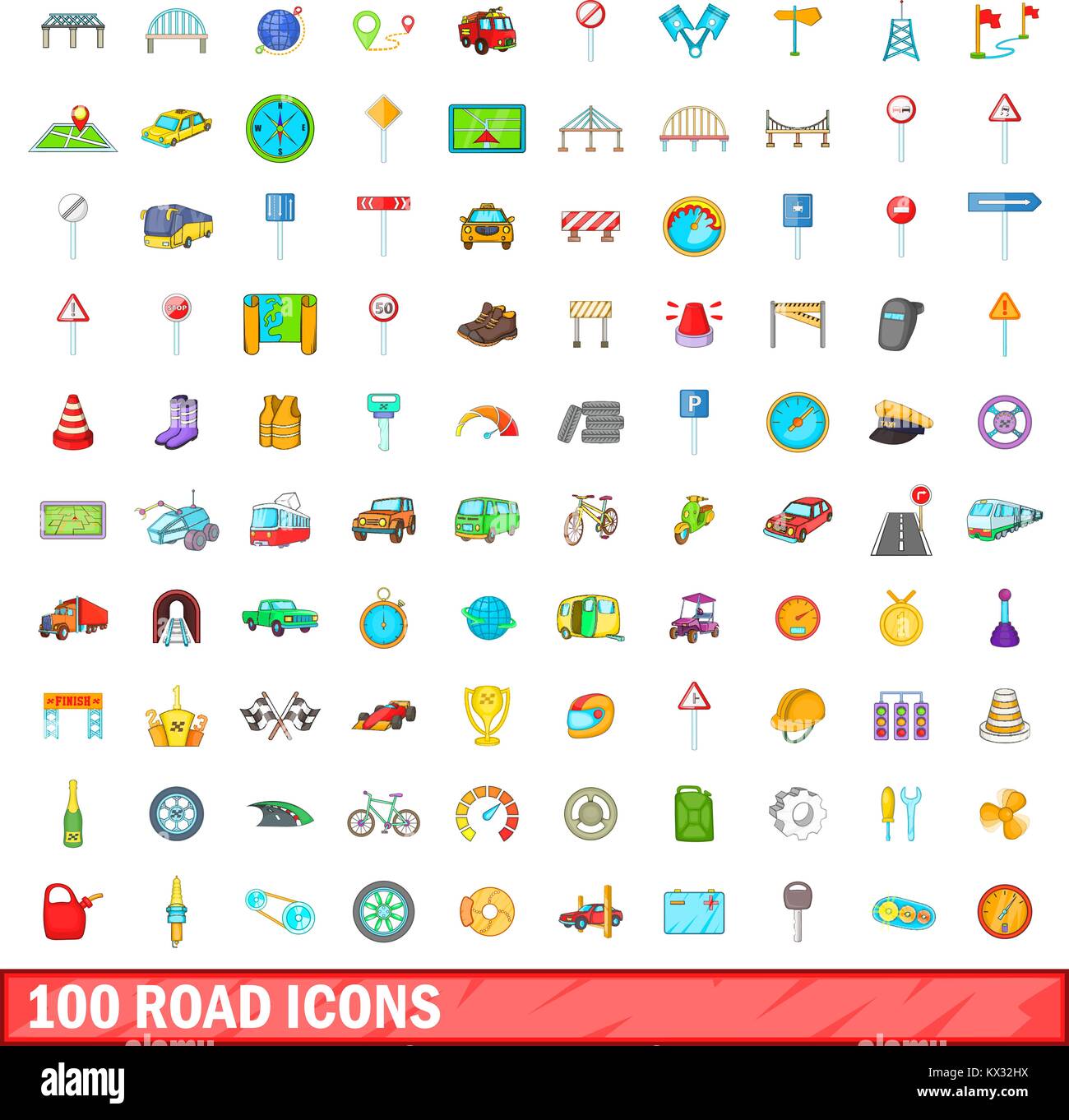 100 road icons set, cartoon style Stock Vector Image & Art - Alamy