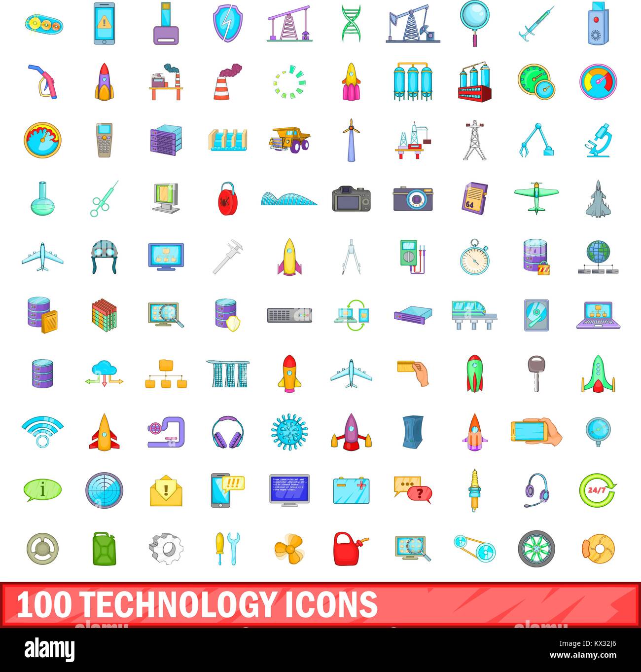 100 technology icons set, cartoon style Stock Vector Image & Art - Alamy