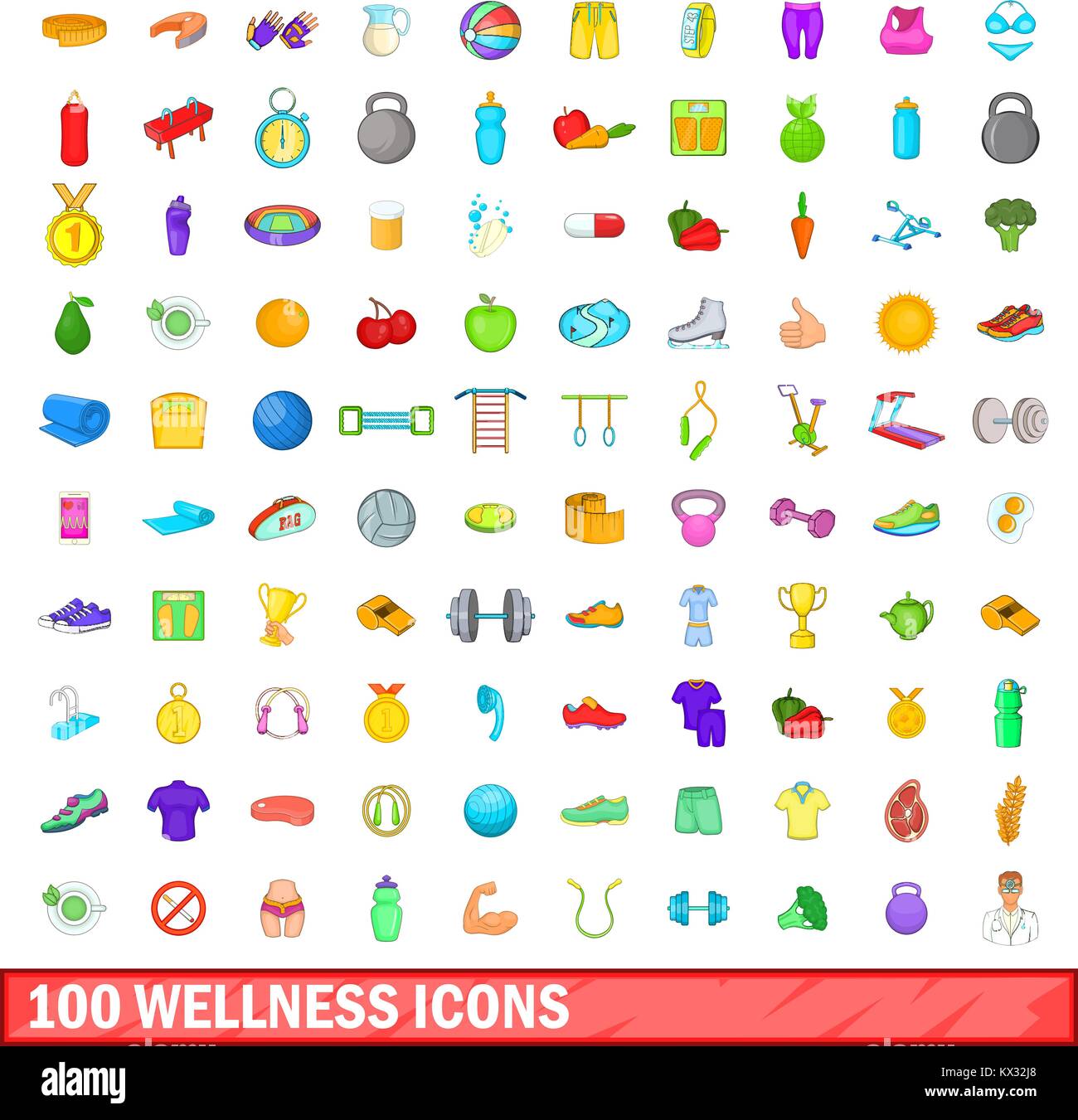 100 wellness icons set, cartoon style Stock Vector Image & Art - Alamy
