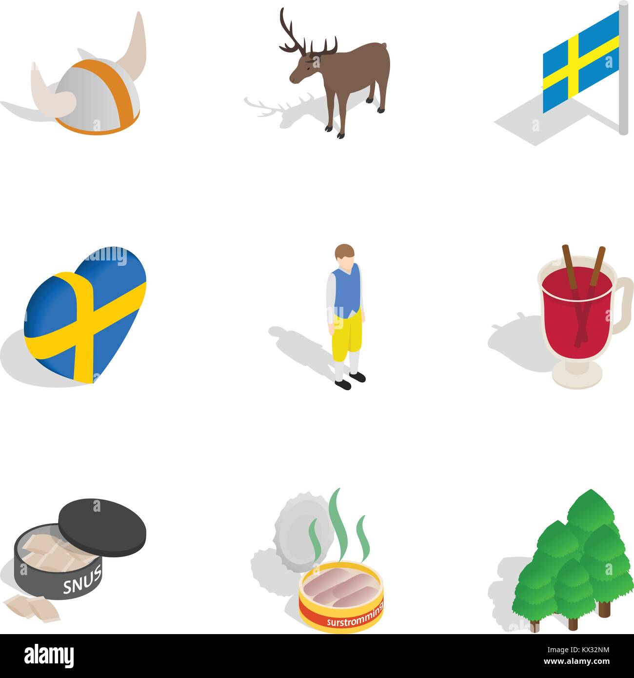Symbols of Sweden icons set, isometric 3d style Stock Vector Image ...