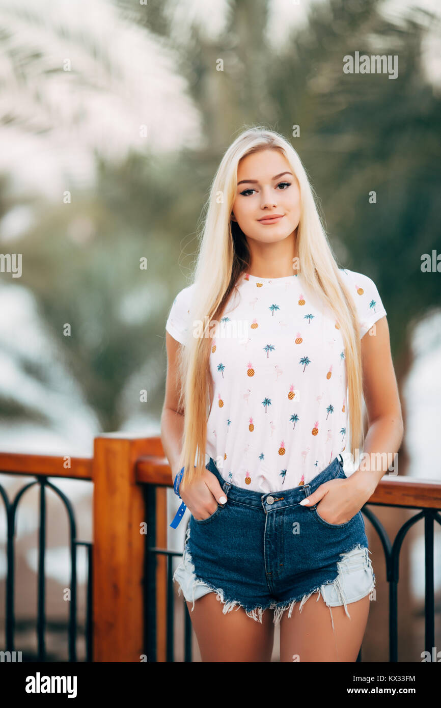 Cute Girl Enjoys Summer Vacation On Resort Portrait Of Cheerful Young 3465