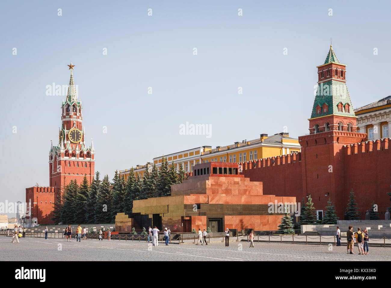 Soviet communist memorial: Lenin's Mausoleum and the Spasskaya Tower of ...