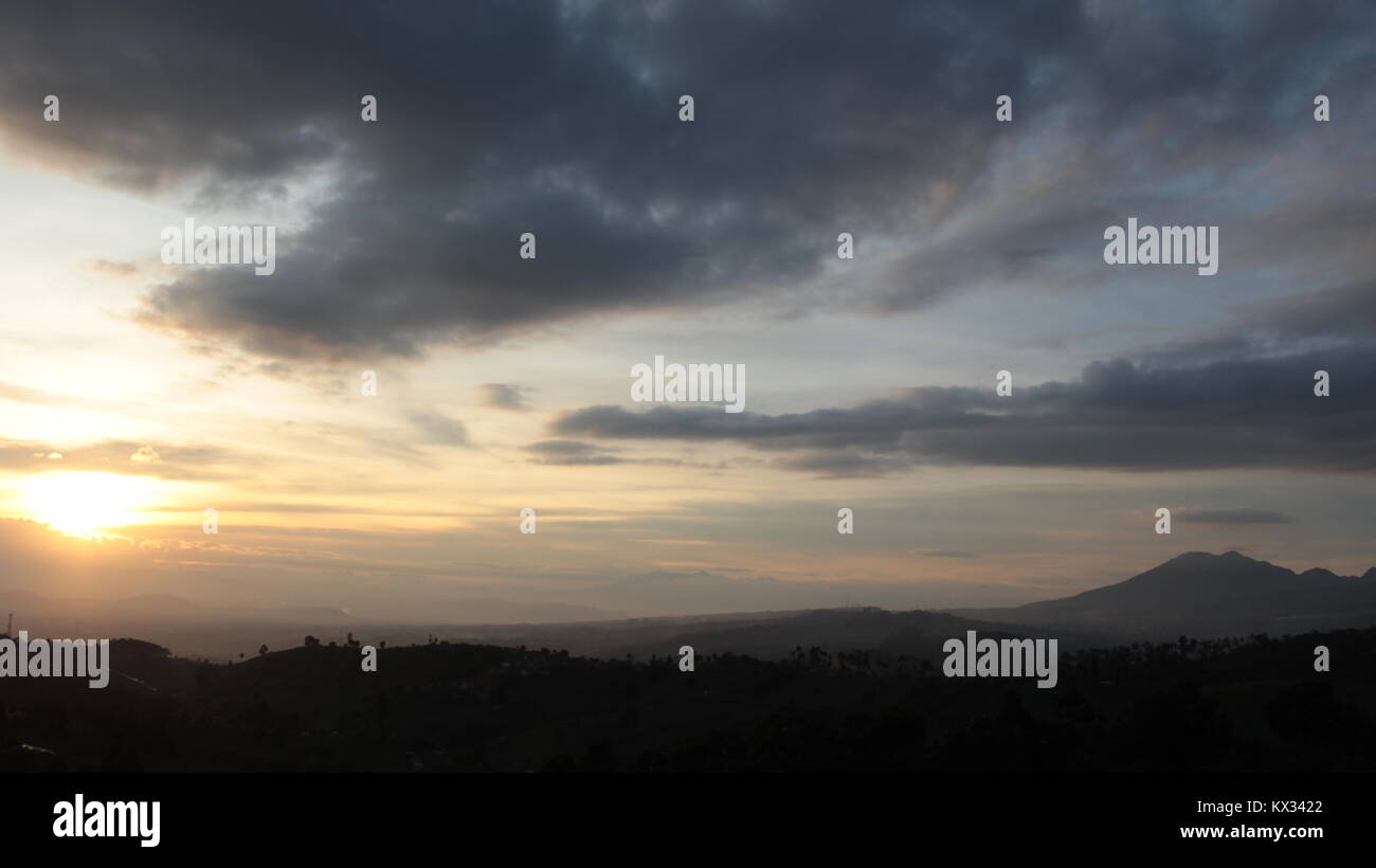 Beautiful sunset from Moko Mount, Bandung, Indonesia. at 1400 m. With ...