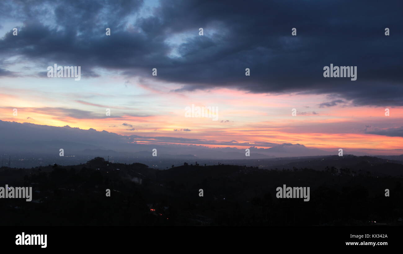 Beautiful sunset from Moko Mount, Bandung, Indonesia. at 1400 m. With ...