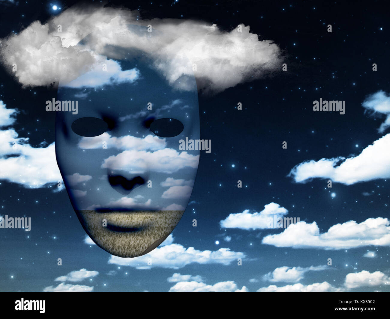 Mask with fields in cloudy sky Stock Photo - Alamy