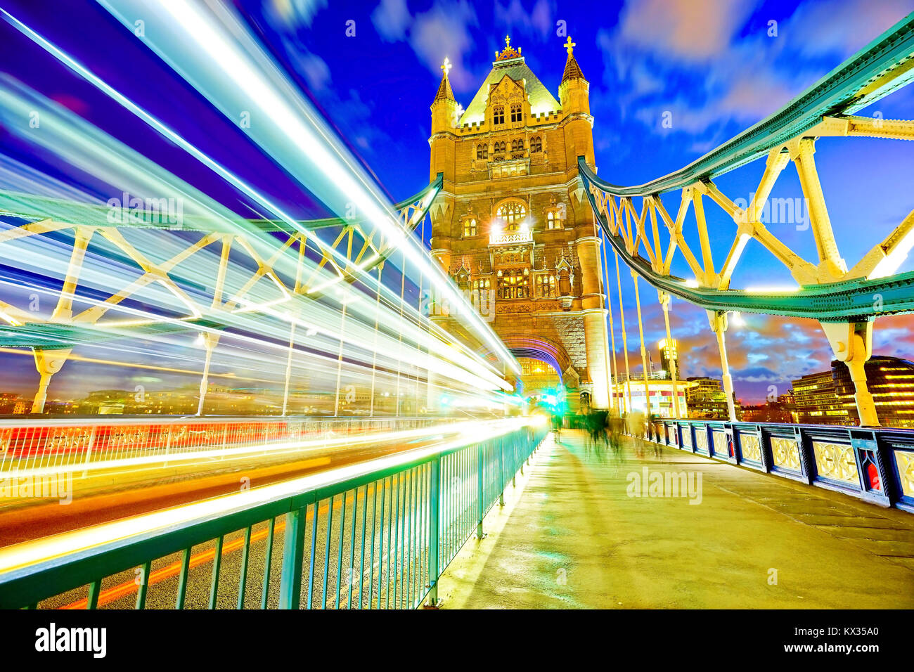 View of Tower Bridge in London at night Stock Photo - Alamy