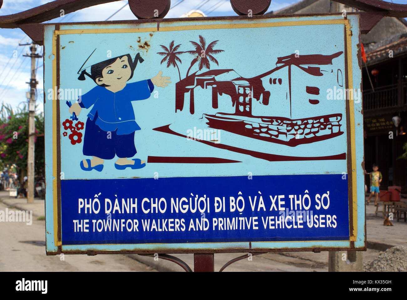 Blue sign on the street of Hoi An in central Vietnam Stock Photo - Alamy