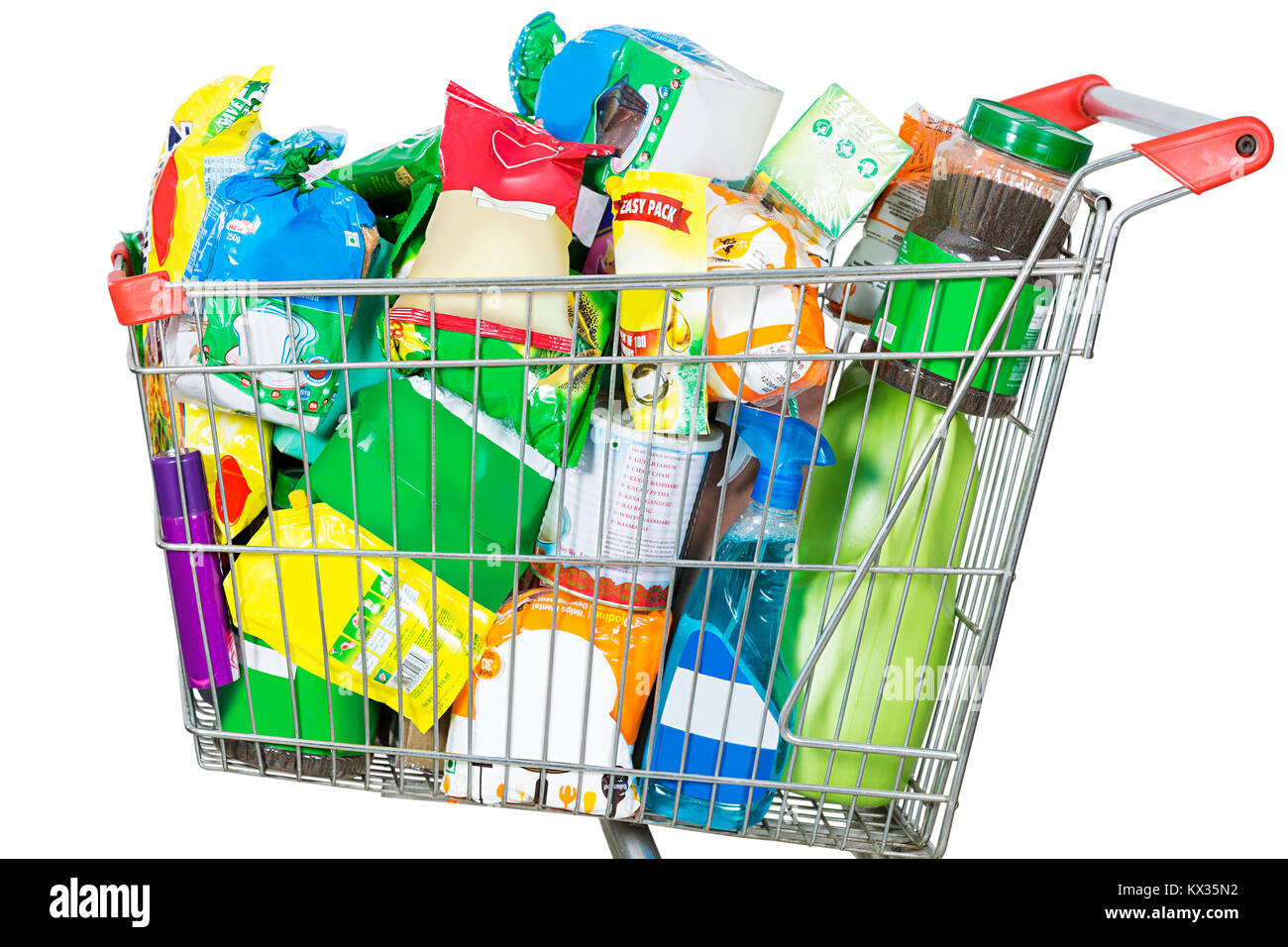 Close Up Shopping cart full of groceries Departmental Store Nobody ...